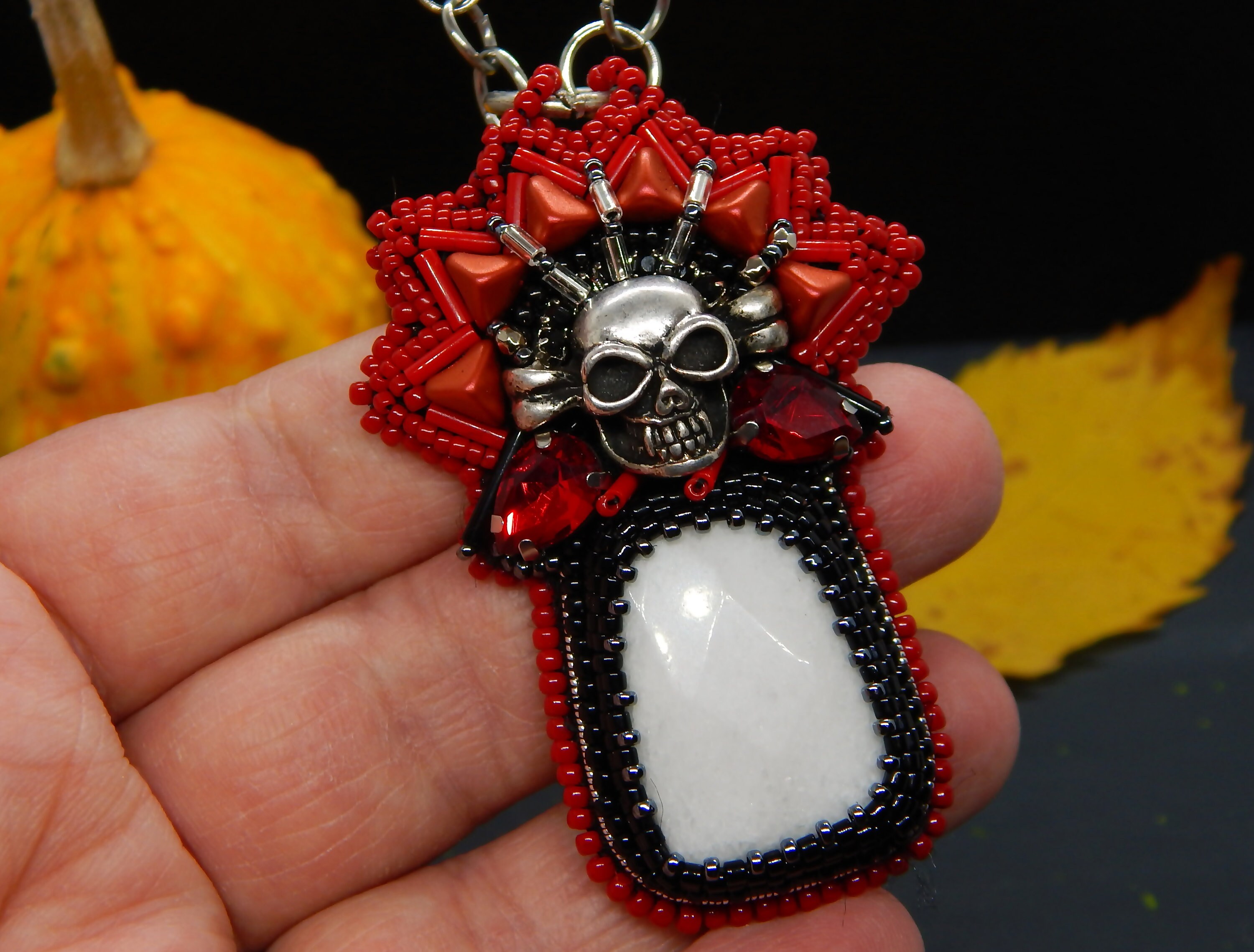 Handmade Skull Necklace With Jade Gemstone, Human Skull Pendant ...