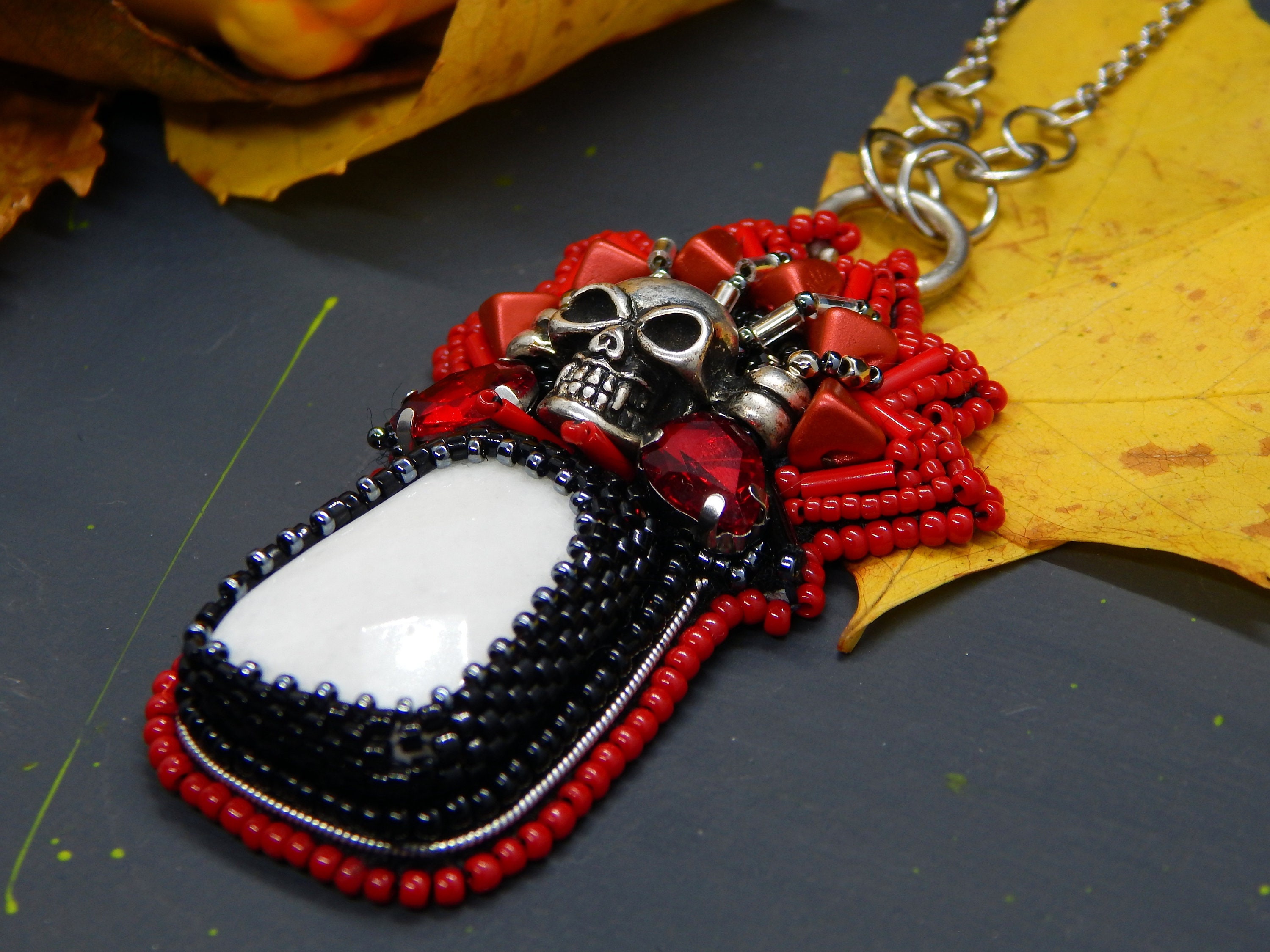 Handmade Skull Necklace With Jade Gemstone, Human Skull Pendant ...