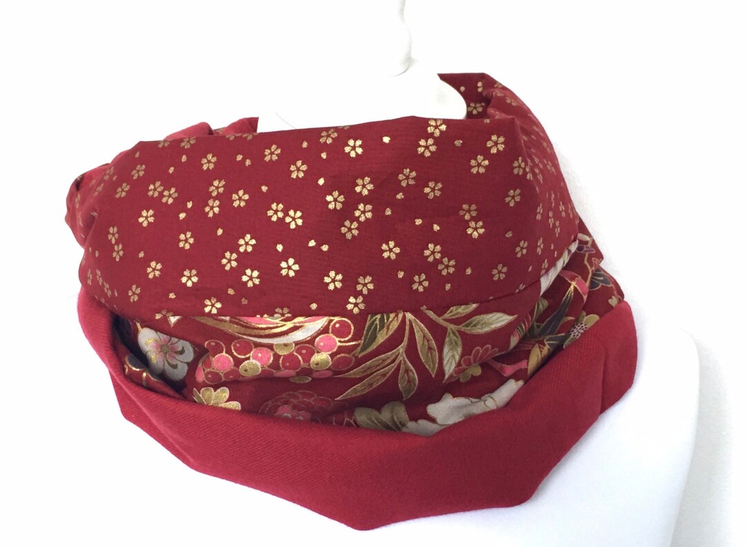 Snood for Women With Japanese Fabrics, Gold and Red Flowers Women's ...