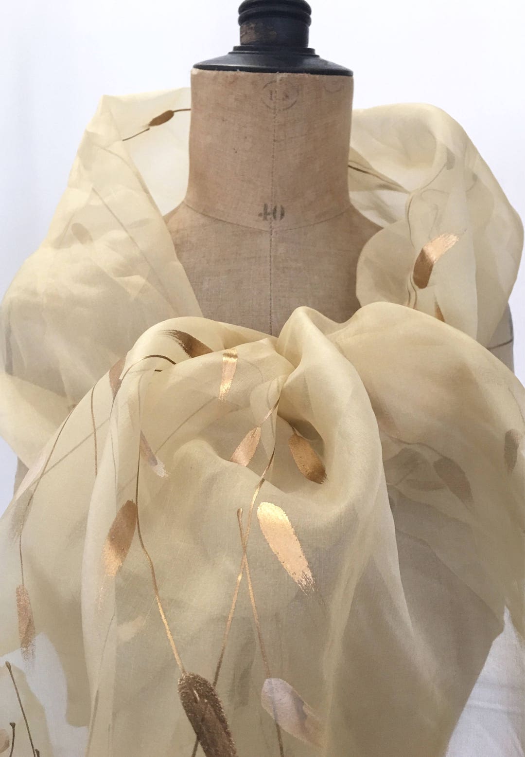 Light Tan Silk Shawl With Gold Leaves Painting Perfect for a Yellow ...