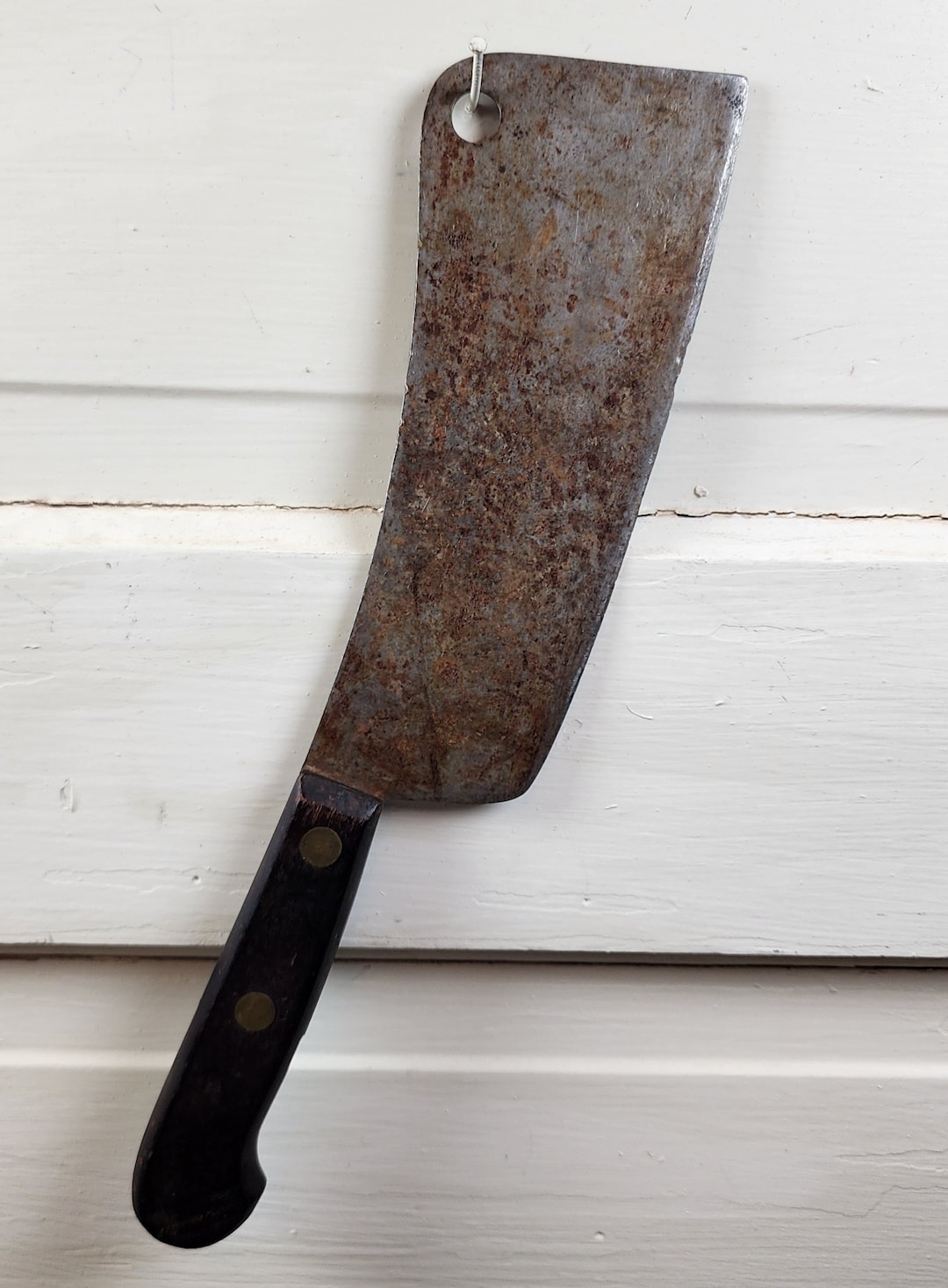 Antique Butchers Knife Meat Cleaver Metal Wooden Handle Chefs Knife ...