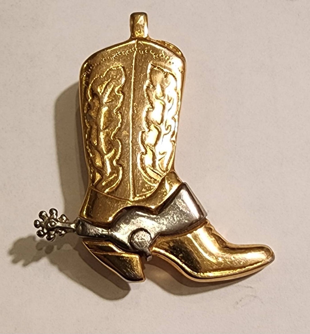 Vintage Brooch Pin Cowboy Boot Spur Gold Tone With Silver Color Premier ...