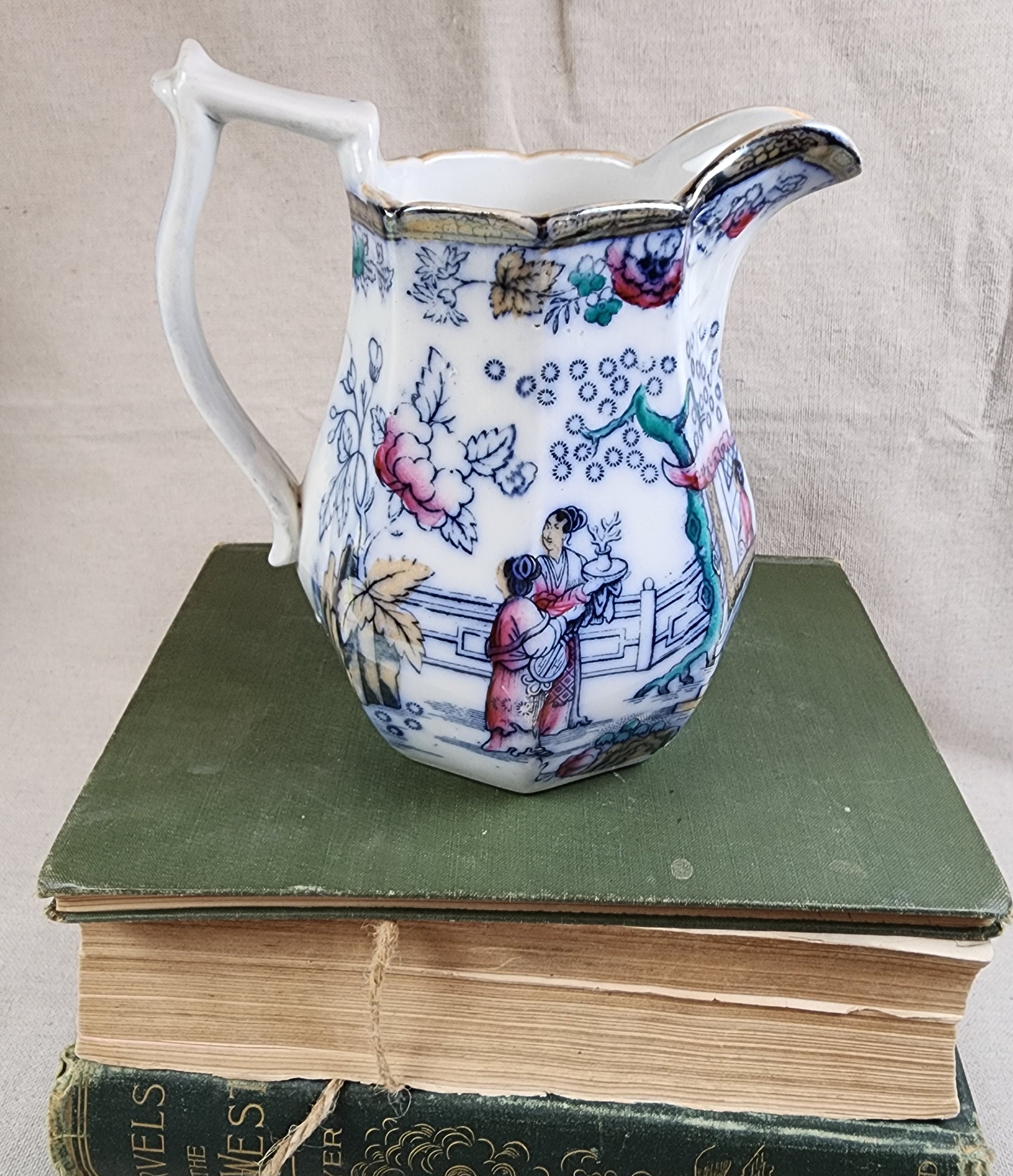 Chinoiserie Pitcher Adams & Co. England Chinese Ching Pattern Antique ...