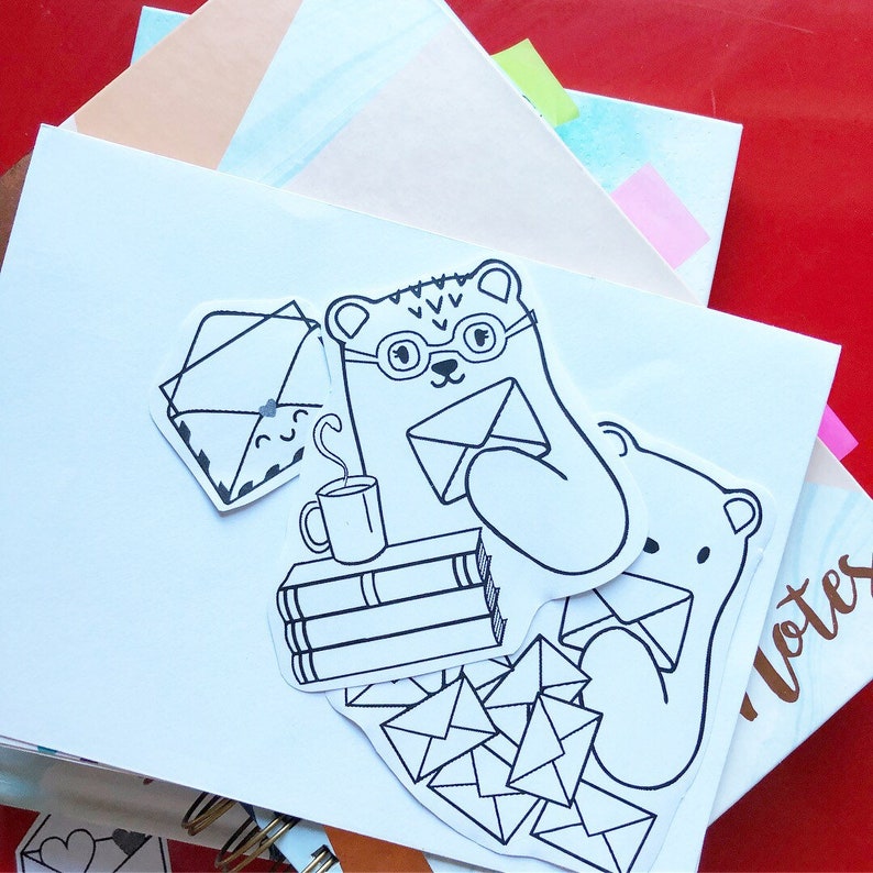 Happy Bear Mail Letter Clipart Sticker Cutouts Doodle - Etsy