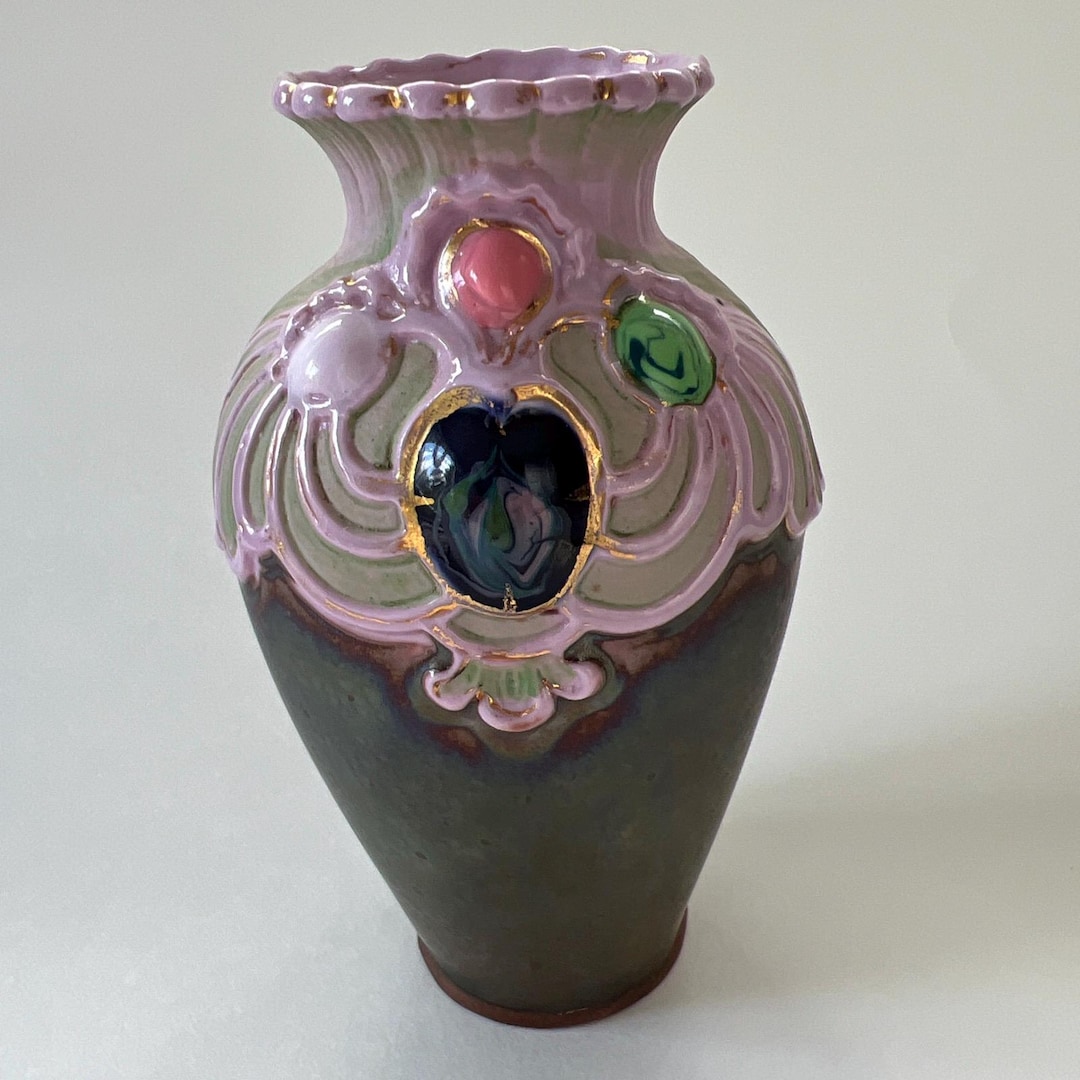 Antique Schafer & Vater German Art Nouveau Jeweled Iridescent Pottery ...