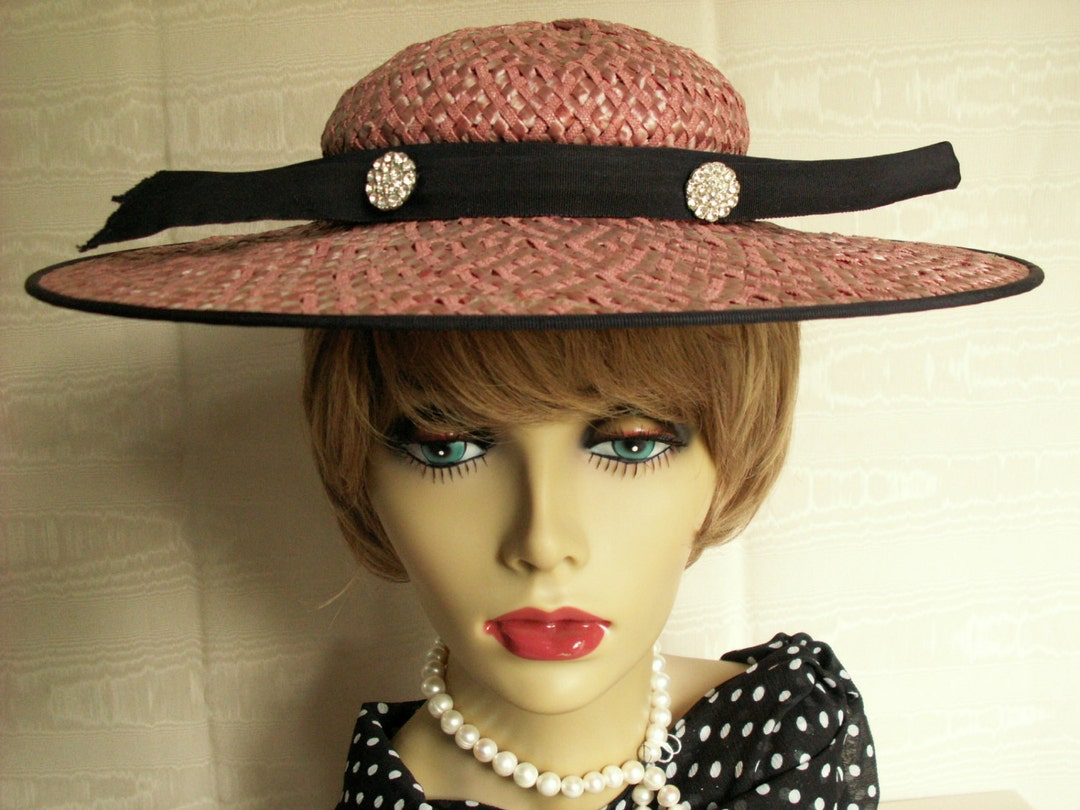 Vintage Ladies Hat * Bonwit Teller * Pink & Navy * Saucer Style ...