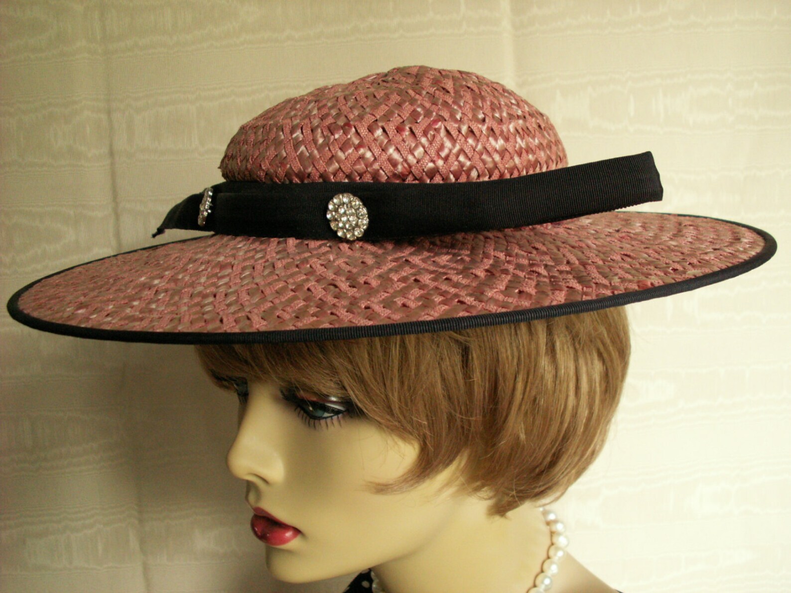 Vintage Ladies Hat * Bonwit Teller * Pink & Navy * Saucer Style ...