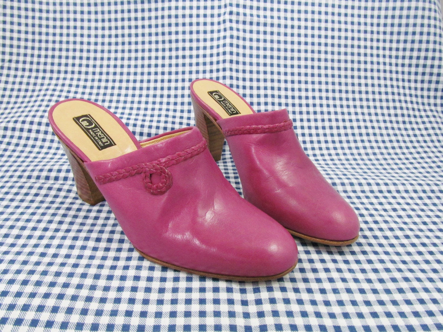 Vintage Pink 1970s Leather Mules - Etsy