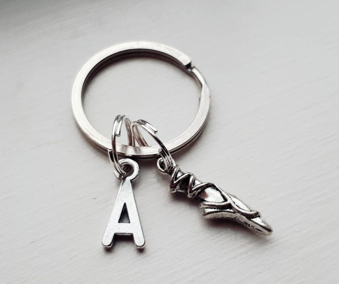 Small Ballet Slipper Keychain With Initial Charm - Personalized Dancer ...