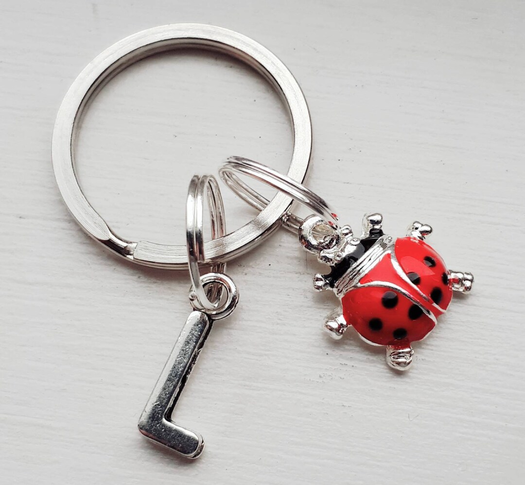 SMALL Ladybug Keychain With Initial Charm - Personalized Ladybug Key ...