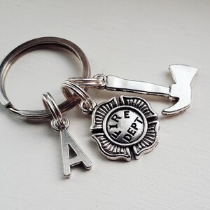Firefighter Keychain With Initial Charm and Axe Charm - New Fireman Key ...