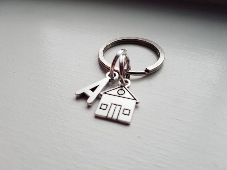 SMALL House Keychain With Initial Charm New House Key Chain - Etsy