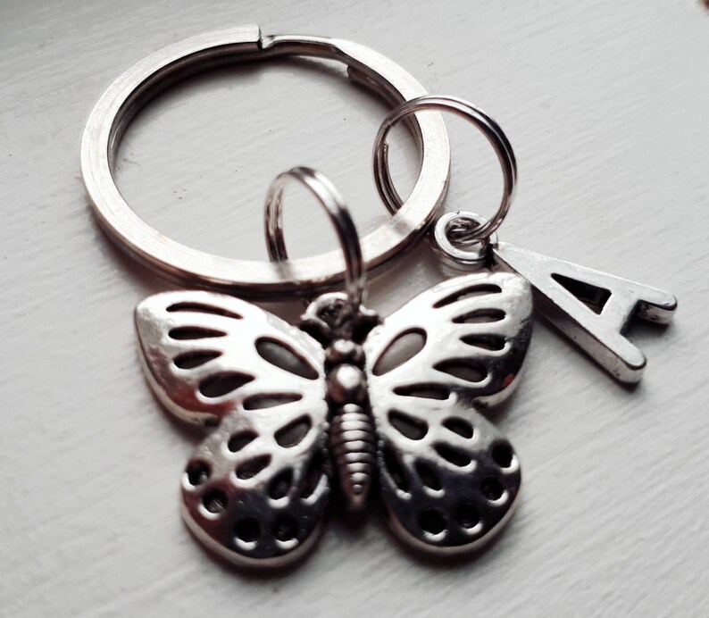Butterfly Keychain With Initial Charm Personalized Butterfly - Etsy