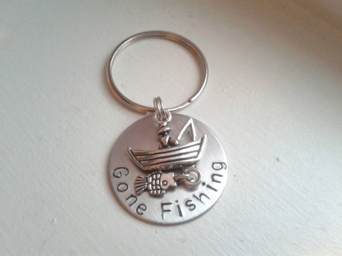 Fishing Boat Personalized Hand Stamped Keychain With Wording - Etsy
