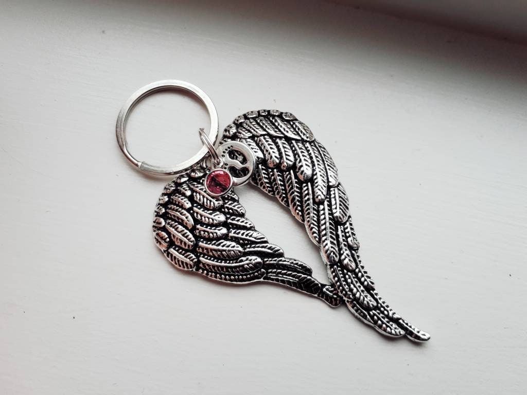Large Angel Wing Keychain With Footprint Charm and Option of | Etsy