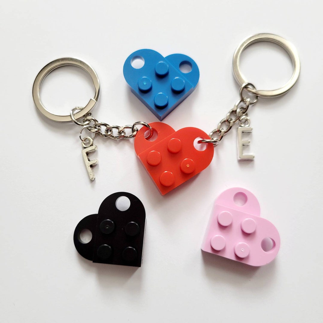 Set of Two Personalized Love Heart Keychain Made From Bricks With ...