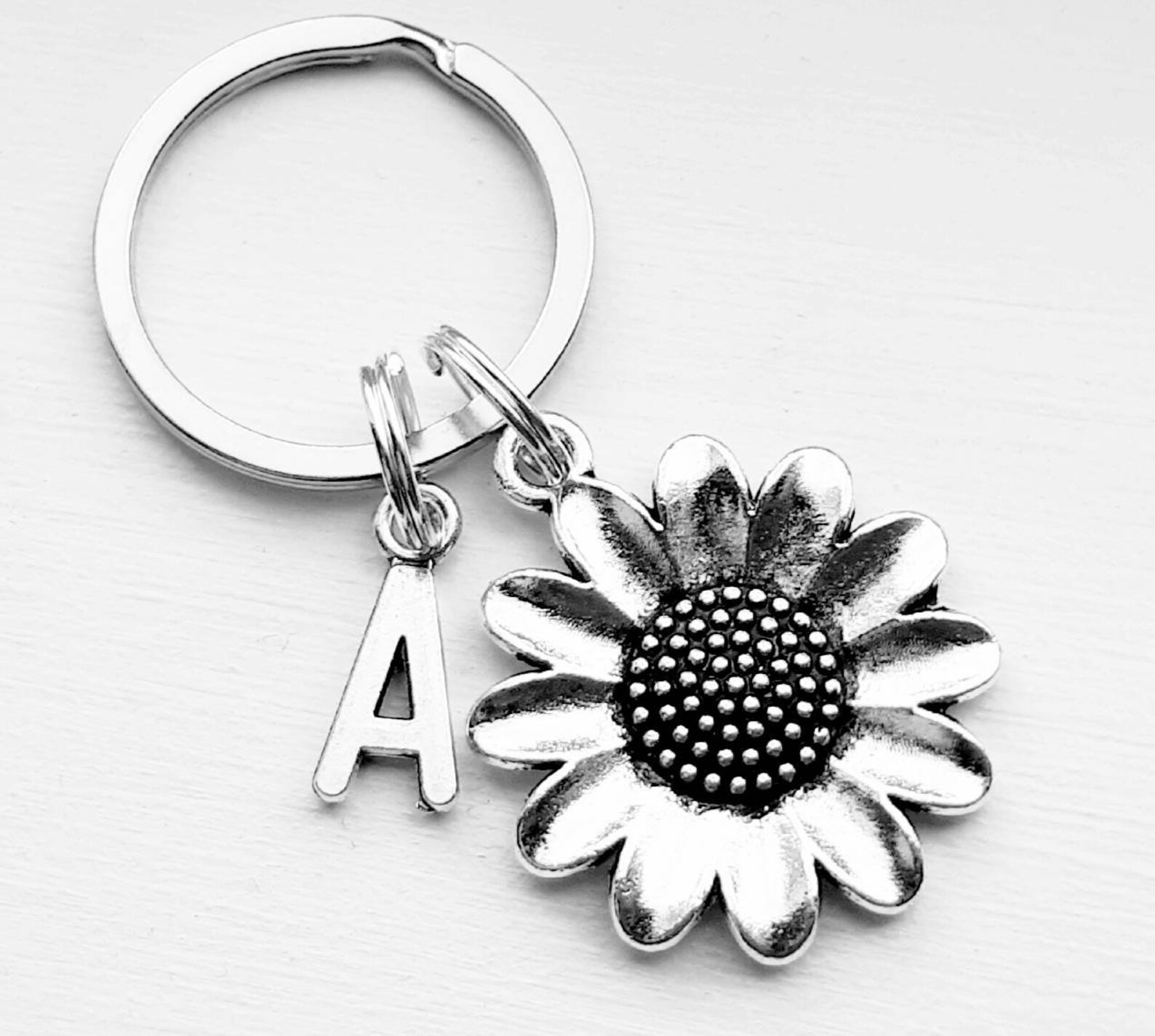 Sunflower Keychain With Initial Charm - Personalized Flower Key Chain ...