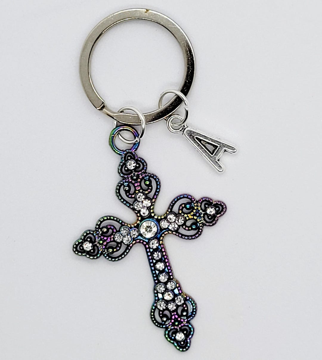 Rainbow Cross Keychain With Initial Charm - Personalized Religious ...