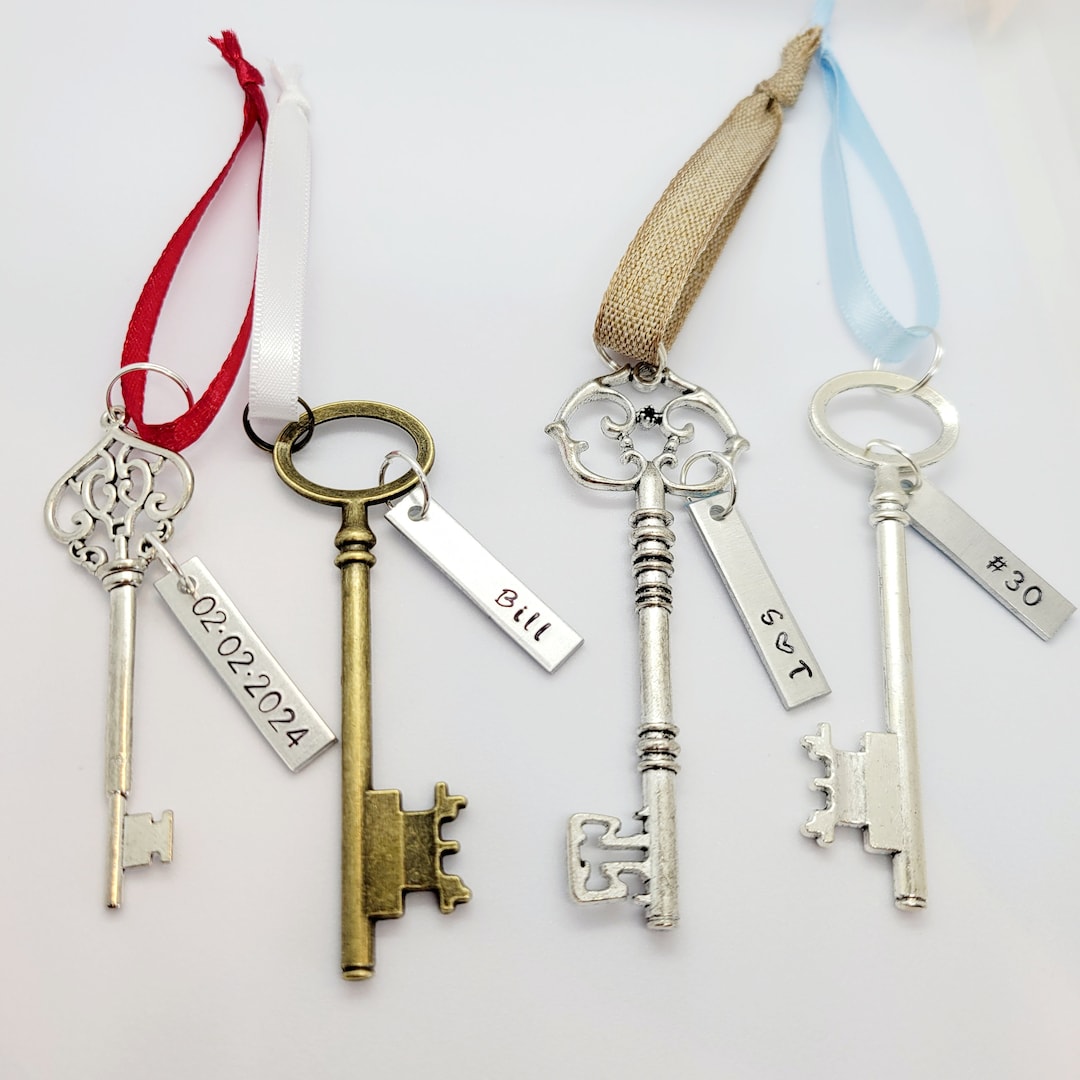 Custom Skeleton Key Ornament Hand Stamped With Date, Name, Initials or ...