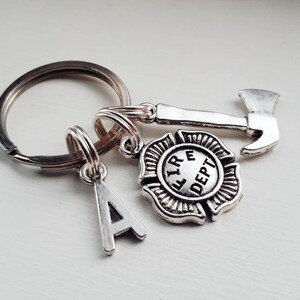 Firefighter Keychain With Initial Charm and Axe Charm - New Fireman Key ...