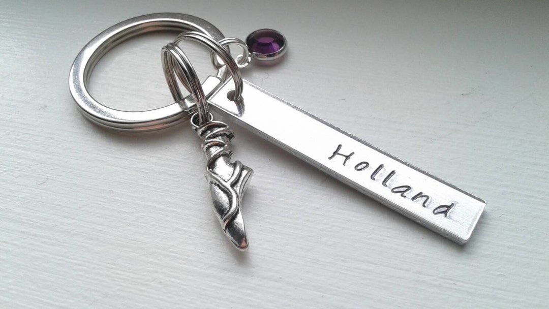 Hand Stamped Ballet Slipper Aluminum Bar Keychain With Birthstone ...