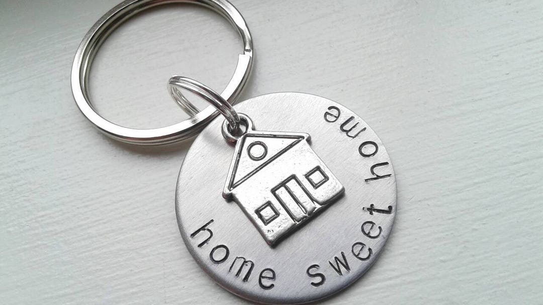 Personalized Hand Stamped New House Charm Keychain - Home Sweet Home ...