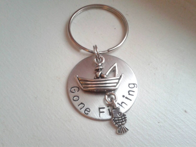 Fishing Boat Personalized Hand Stamped Keychain With Wording of Choice ...
