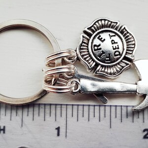 Firefighter Keychain With Initial Charm and Axe Charm - New Fireman Key ...