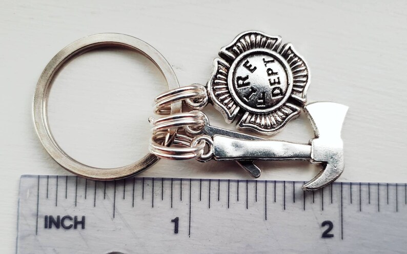 Firefighter Keychain With Initial Charm and Axe Charm - New Fireman Key ...
