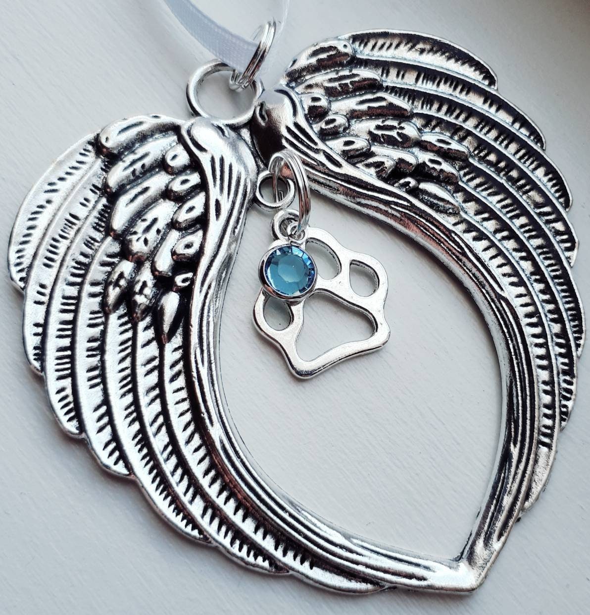 Dog Angel Wing Ornament With Paw Print Charm and Birthstone Option ...