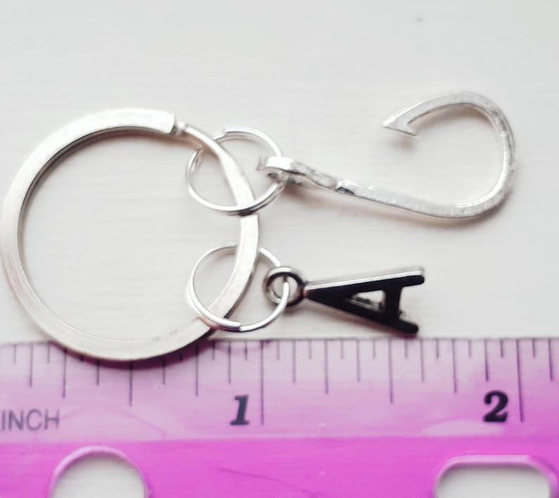 Fish Hook Keychain With Initial Charm Personalized Hook Key - Etsy