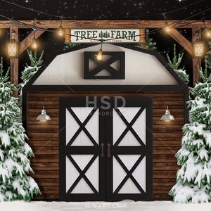 Christmas Tree Farm Backdrop With Barn, Holiday Backdrop, Winter ...