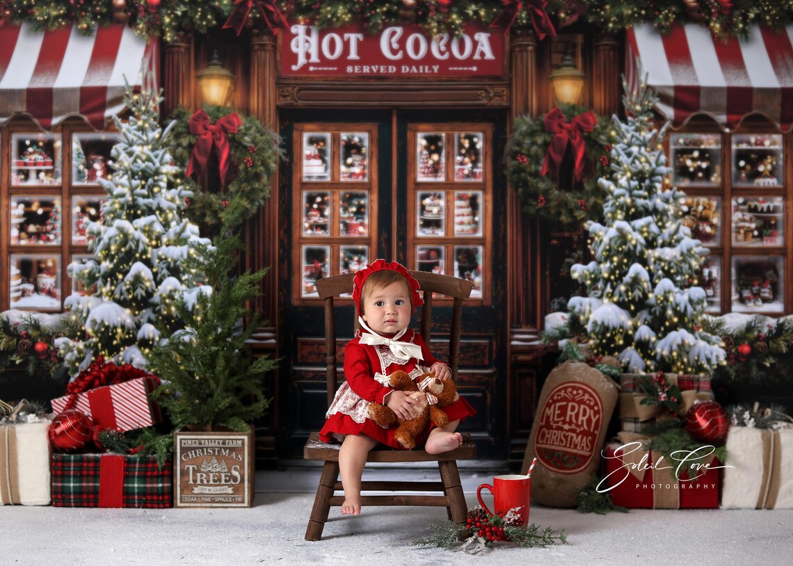 Hot Cocoa Store Front Christmas Backdrop for Photography, Christmas ...