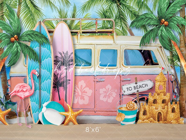 Beach Scene Backdrop - Beach Theme Backdrop Van - Tropical Summer ...