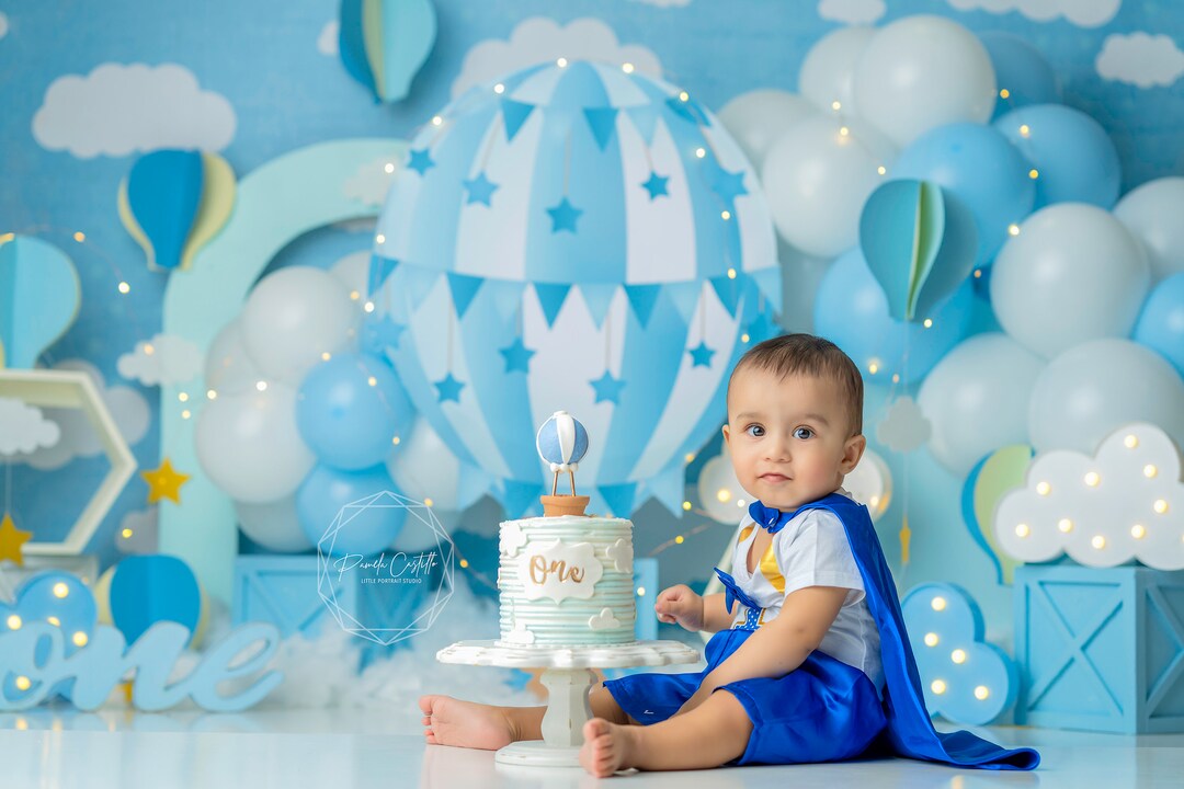 Hot Air Balloon Birthday Backdrop - Cake Smash Backdrop Boy - Printed ...