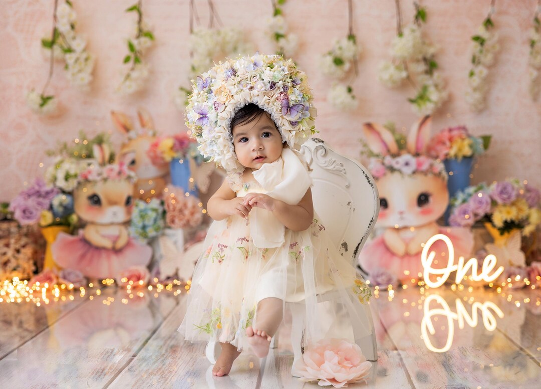 Cute Cottontail Cake Smash Backdrop Girl - Bunny 1st Birthday ...