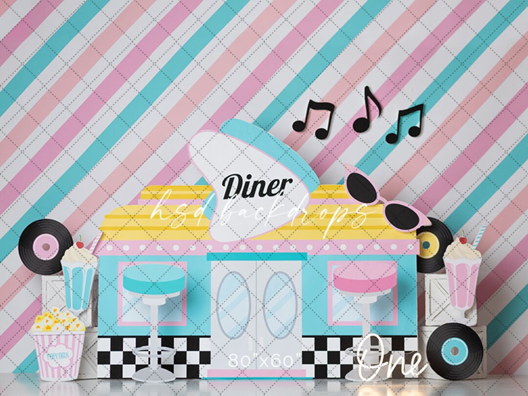 50's Diner Birthday Backdrop Retro Diner Backdrop Printed Photography ...