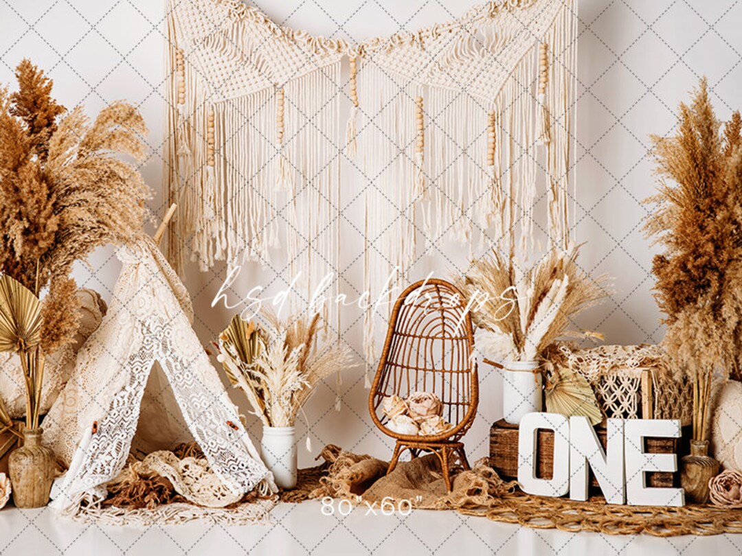 Boho 1st Birthday Backdrop - Boho Cake Smash Backdrop Girl - Printed ...