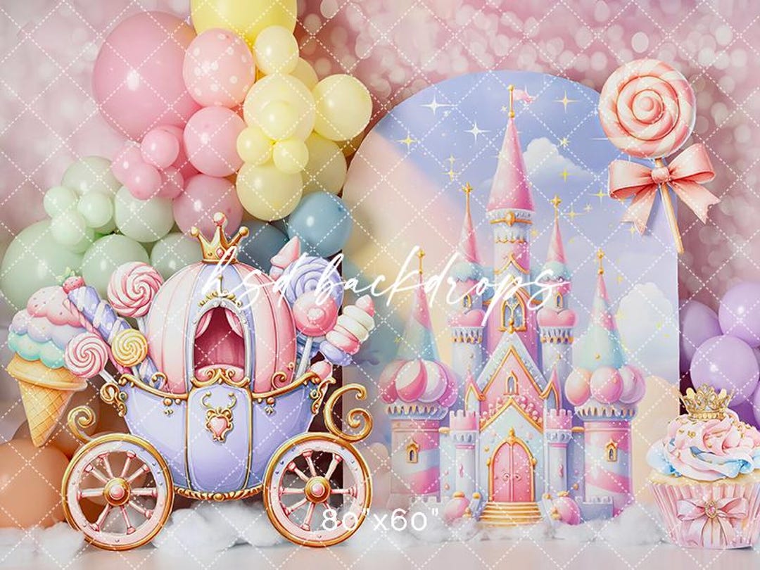 Pastel Candy Castle Cake Smash Backdrop - Sweet One 1st Birthday ...