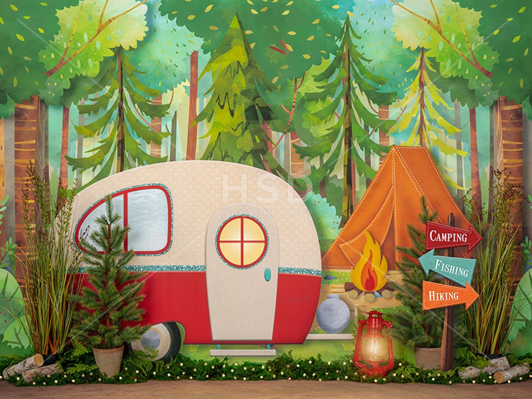 Camping Backdrop, Camping Photo Backdrop, One Happy Camper Photo ...