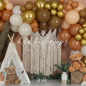 Boho Teddy Bear Backdrop Printed Photography Backdrop Balloon Backdrop ...
