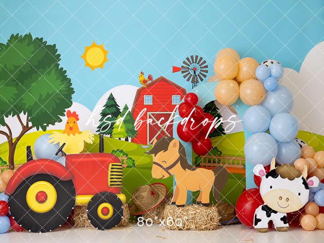 Old Macdonald Cake Smash Backdrop - Farm Animals Backdrop First ...