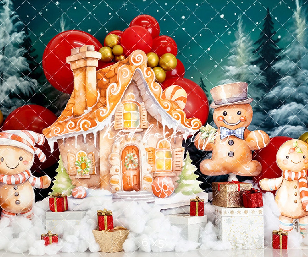 Christmas Gingerbread House Backdrop for Photography, Christmas Balloon ...