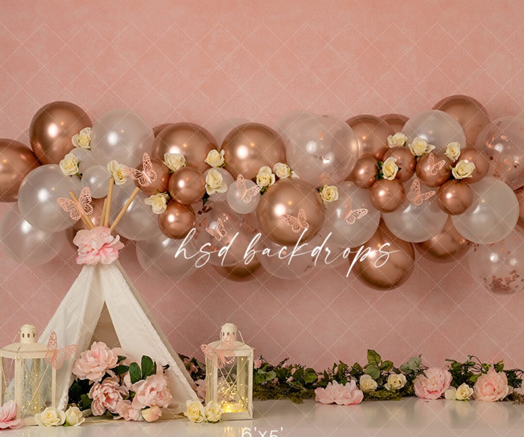 Pink Boho Backdrop - Printed Photography Backdrop - Balloon Backdrop ...