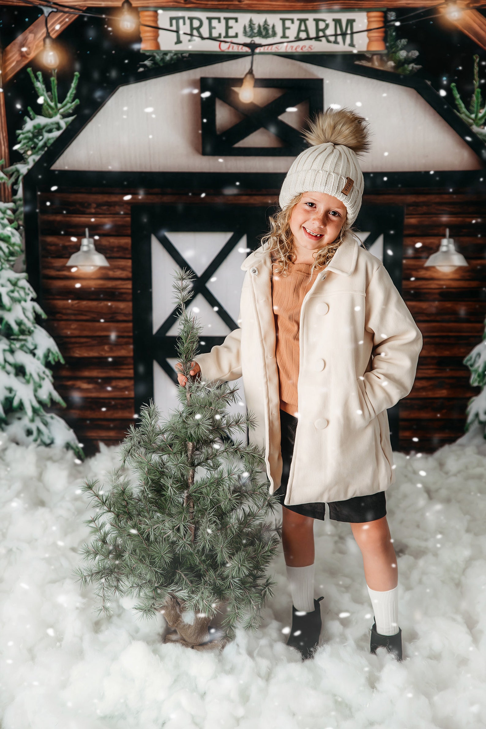 Christmas Tree Farm Backdrop With Barn Holiday Backdrop - Etsy