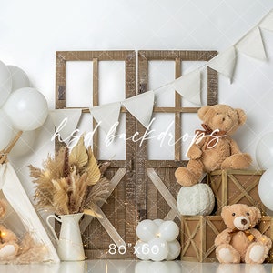 Teddy Bear Backdrop - Teddy Bear Birthday Backdrop - Boho Cake Smash ...