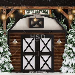 Christmas Tree Farm Backdrop With Barn, Holiday Backdrop, Winter ...