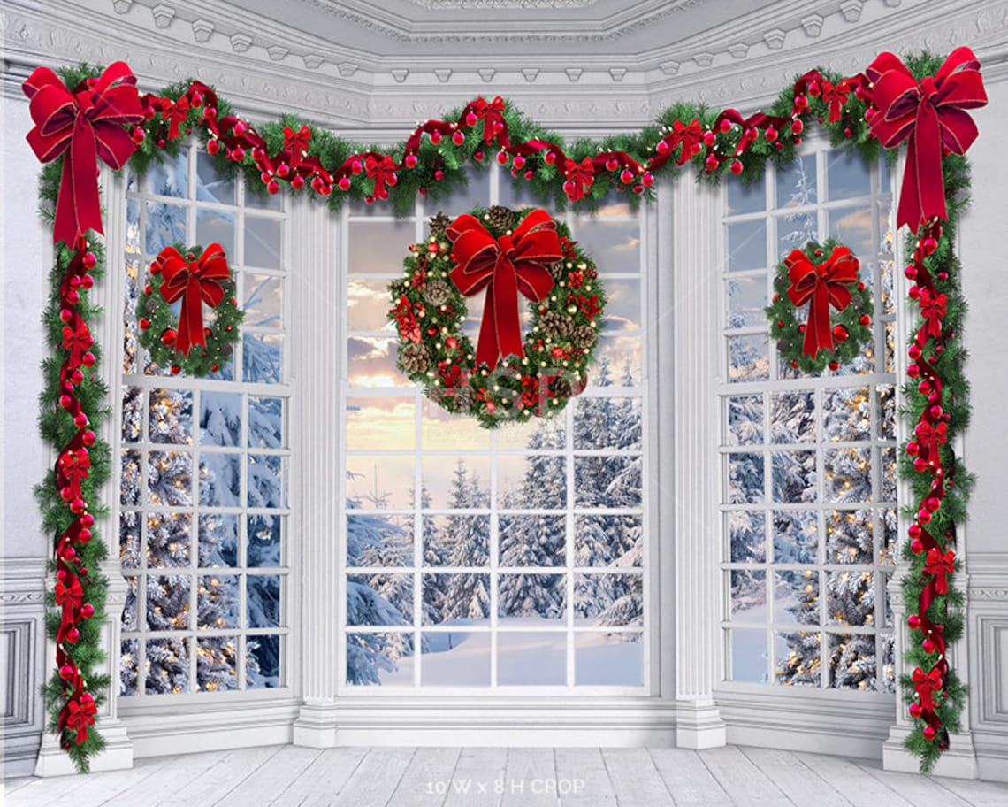 Christmas Backdrops For Photography Christmas Window Photo Etsy