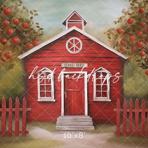 Back to School Backdrop, Red School House Backdrop, Back to School ...