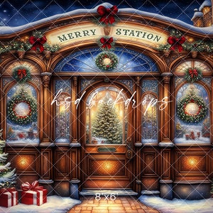 Train Station Backdrop for Photography, Christmas Backdrop, Holiday ...